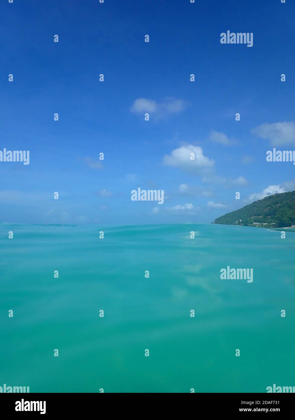 Beautiful Antigua beach landscape, bright blue sea and soft sand taken ...