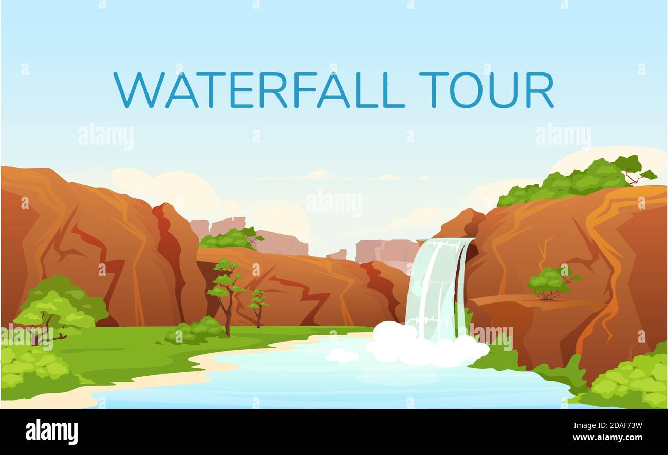 Waterfall tour banner flat vector template Stock Vector Image & Art - Alamy