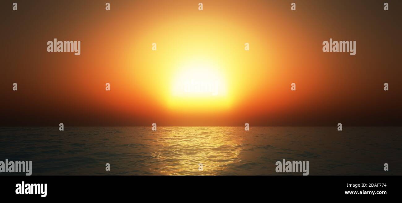 sunset in ocean, 3d illustration render Stock Photo - Alamy