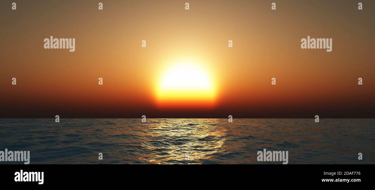 sunset in ocean, 3d illustration render Stock Photo - Alamy