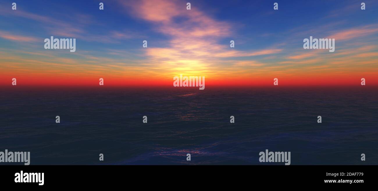 sunset in ocean, 3d illustration render Stock Photo - Alamy