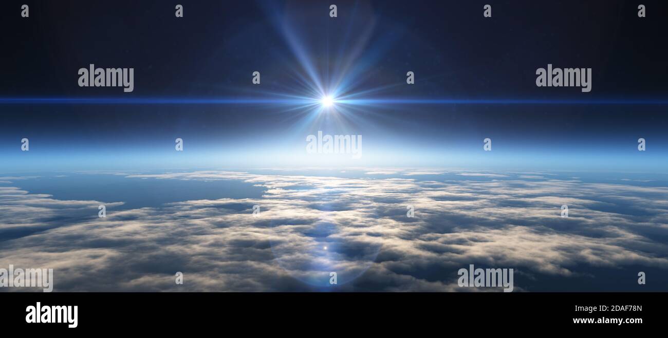 planet sunrise from space, 3d illustration render Stock Photo - Alamy
