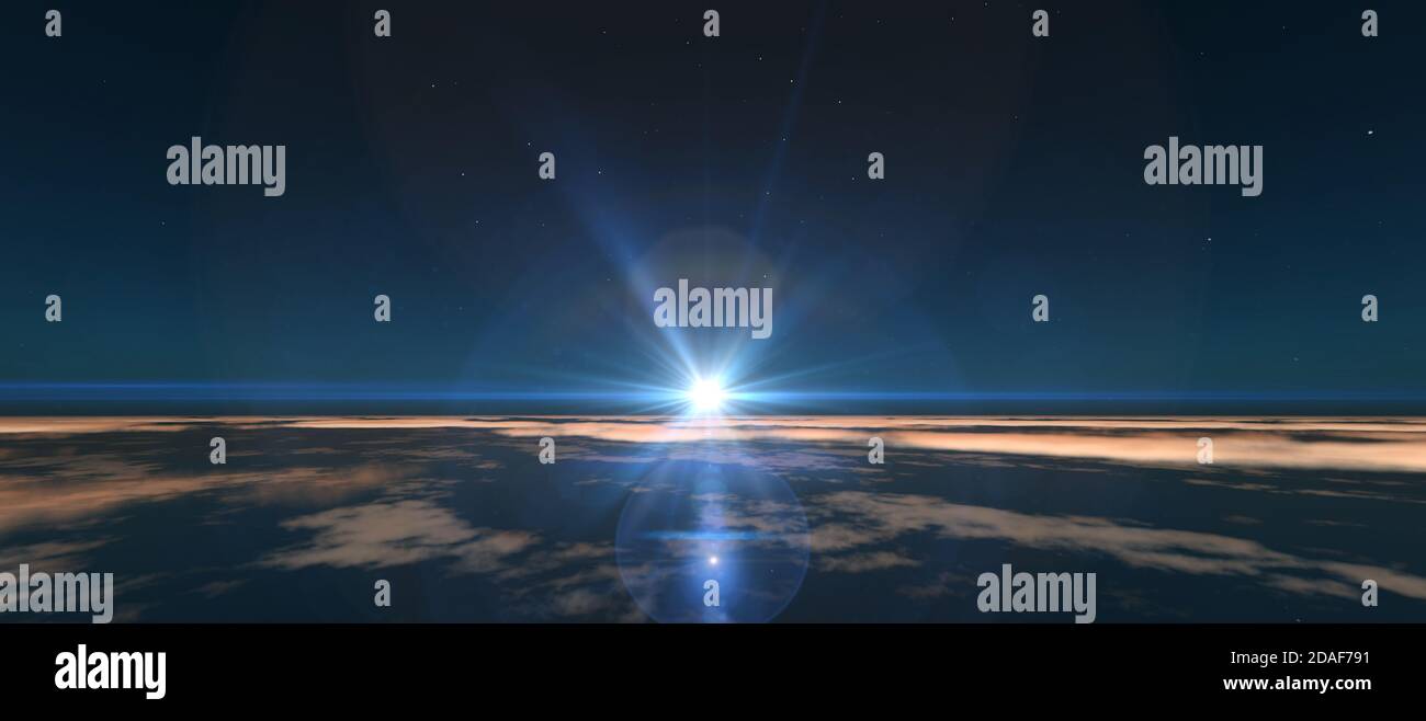 planet sunrise from space, 3d illustration render Stock Photo - Alamy