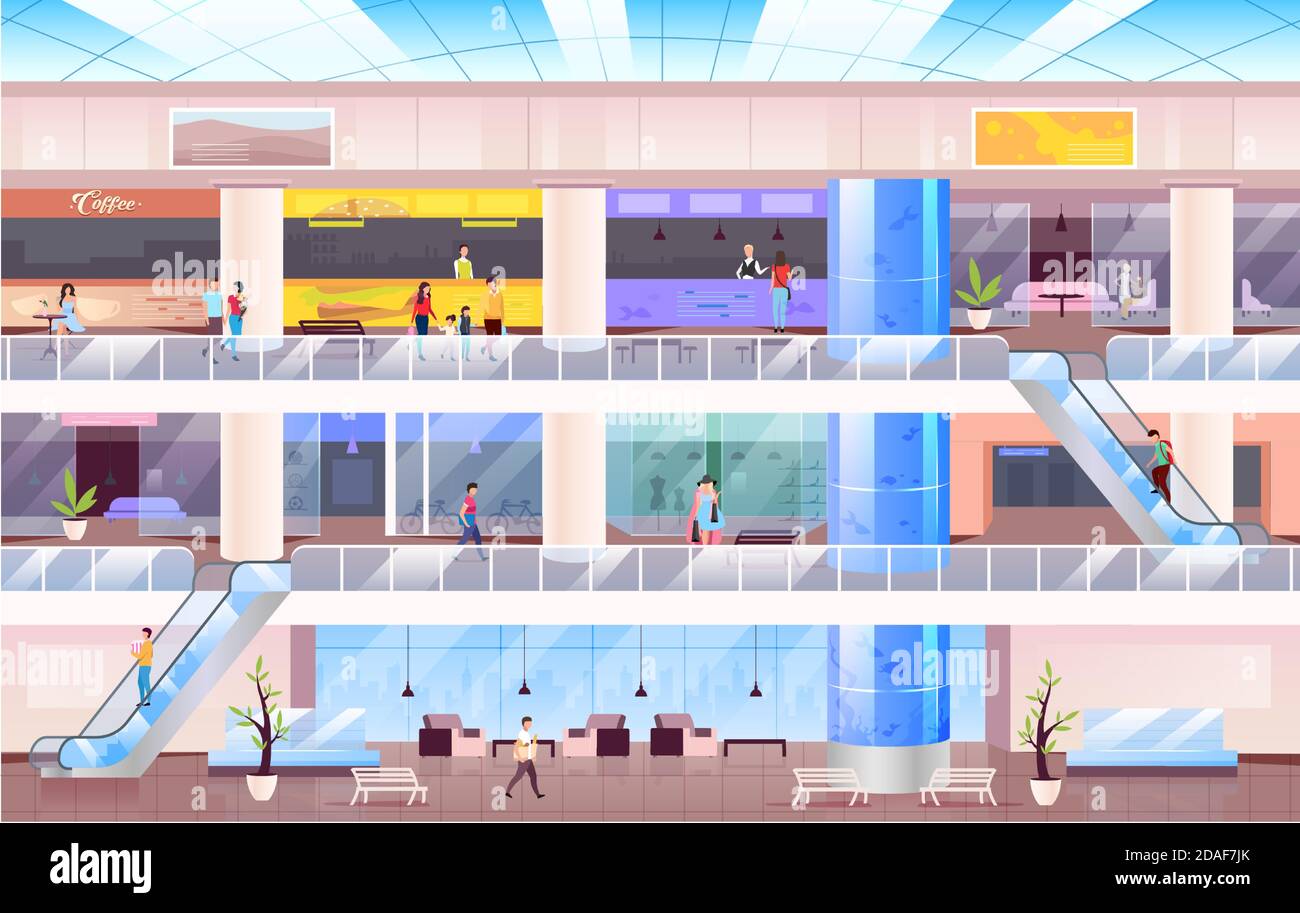 Shopping mall flat color vector illustration Stock Vector Image & Art ...