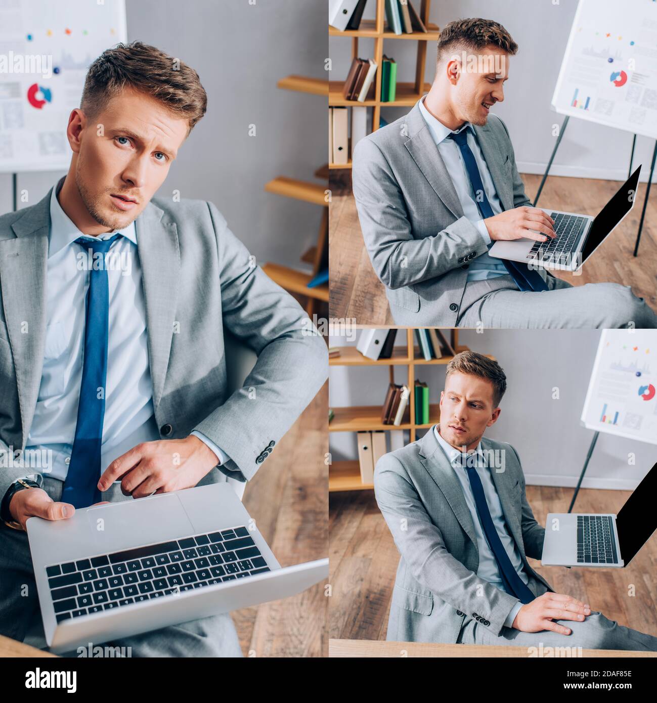 Businessman workplace with collage of charts hi-res stock photography ...