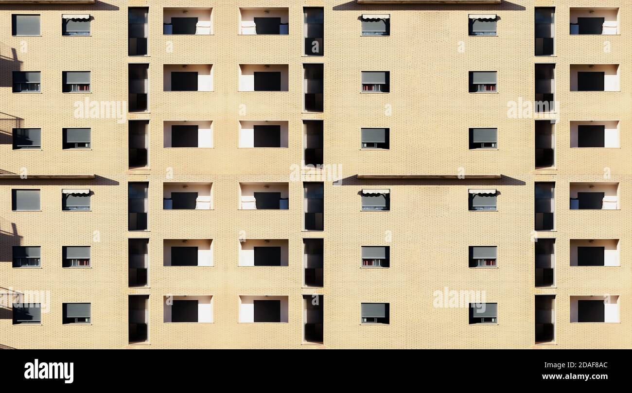 Large facade of a residential building, viewed from the front, with ...