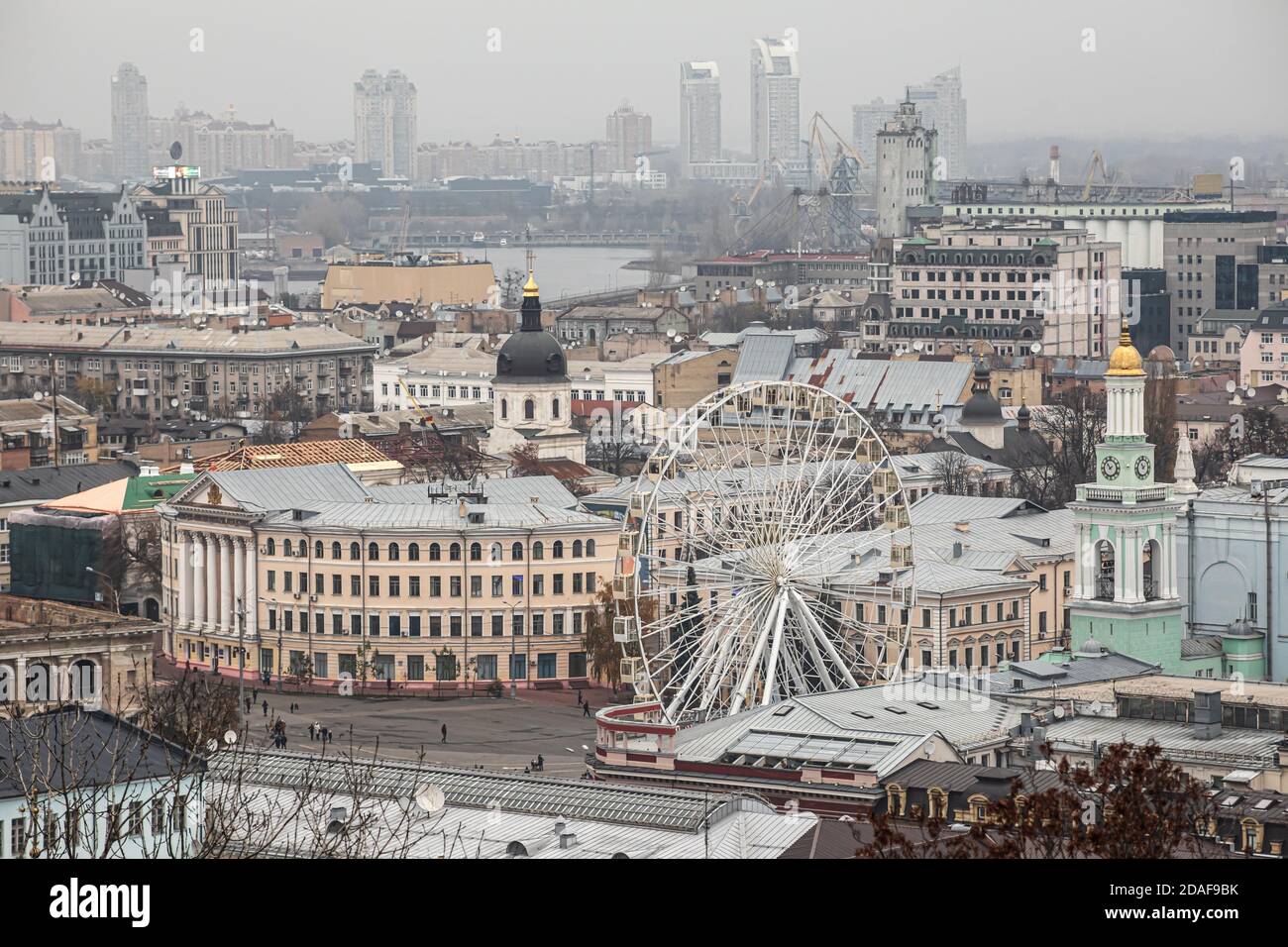 Kyiv, Ukraine - Nov. 16, 2019: Cityscape of Podol district in Kyiv city ...