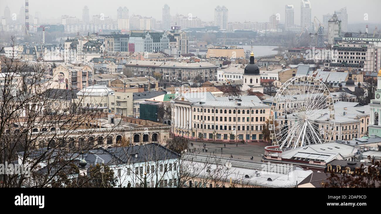 Kyiv, Ukraine - Nov. 16, 2019: Cityscape of Podol district in Kyiv city ...