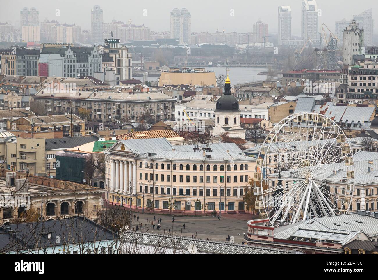 Kyiv, Ukraine - Nov. 16, 2019: Cityscape of Podol district in Kyiv city ...