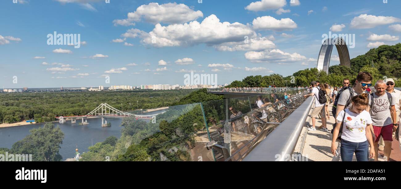 KIEV, UKRAINE - Jun 06, 2019: Crowd of people at new Pedestrian-Bicycle ...