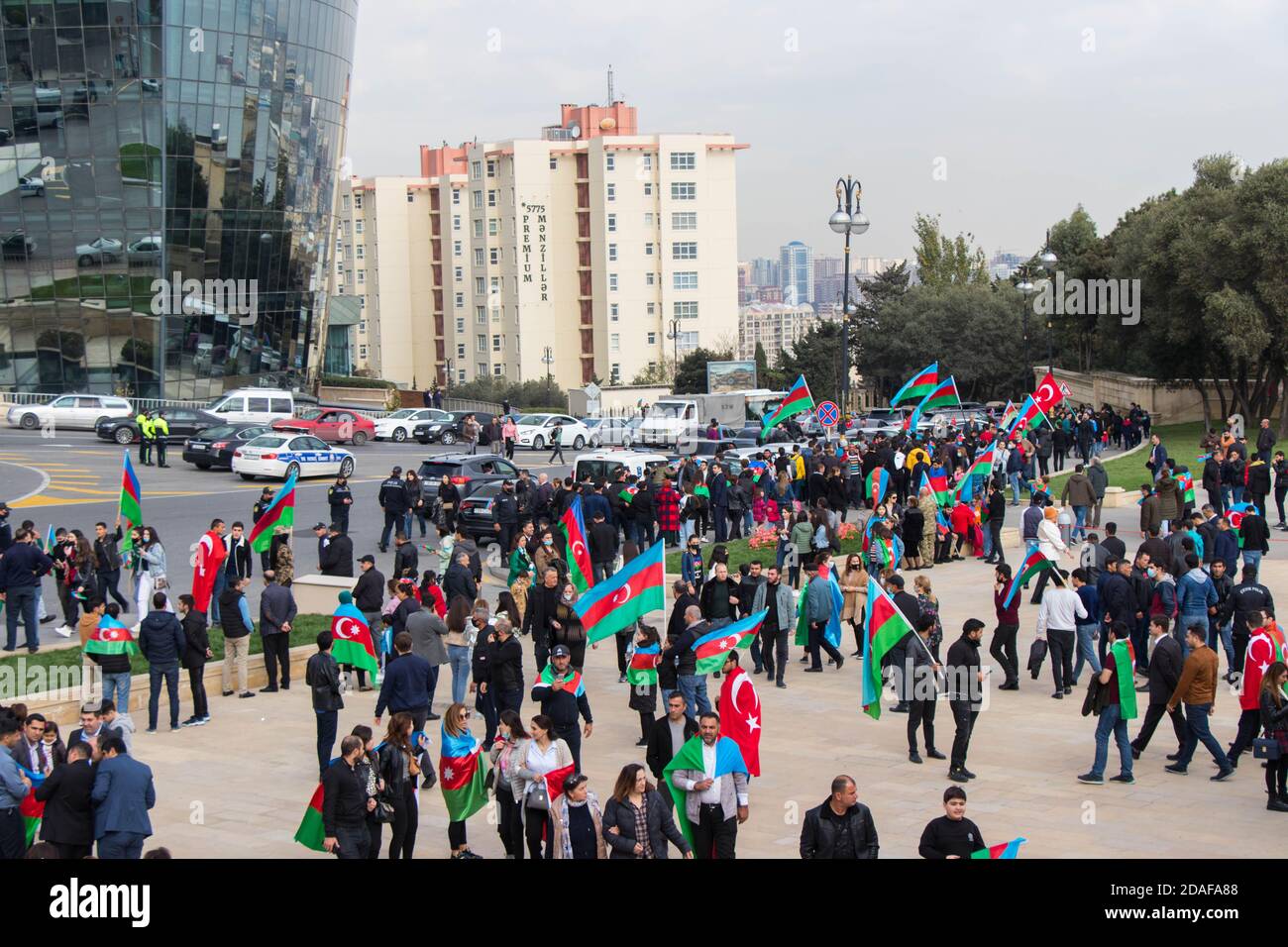 Baku - Azerbaijan: 10 November 2020. People celebrate the victory day ...