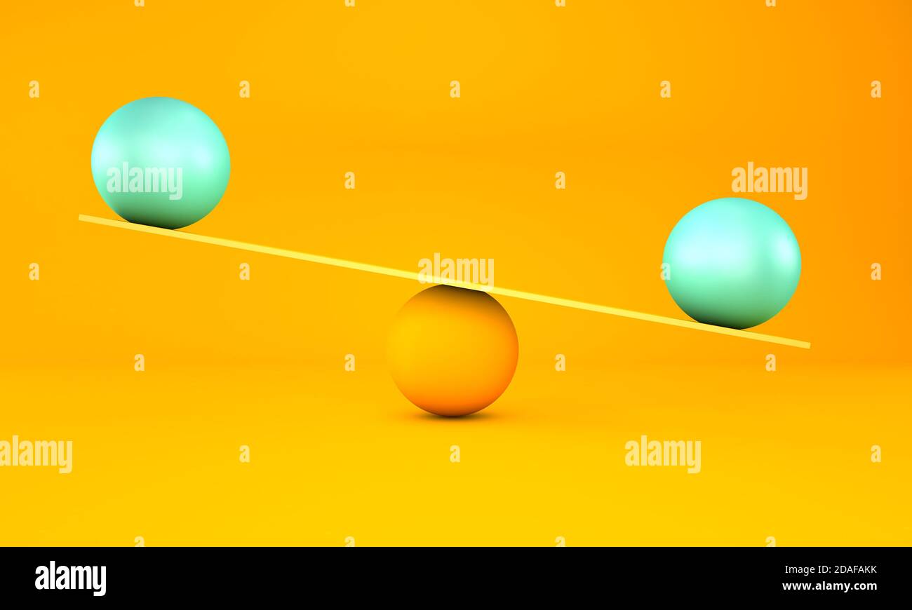 Balancing balls in orange background. 3d illustration Stock Photo - Alamy
