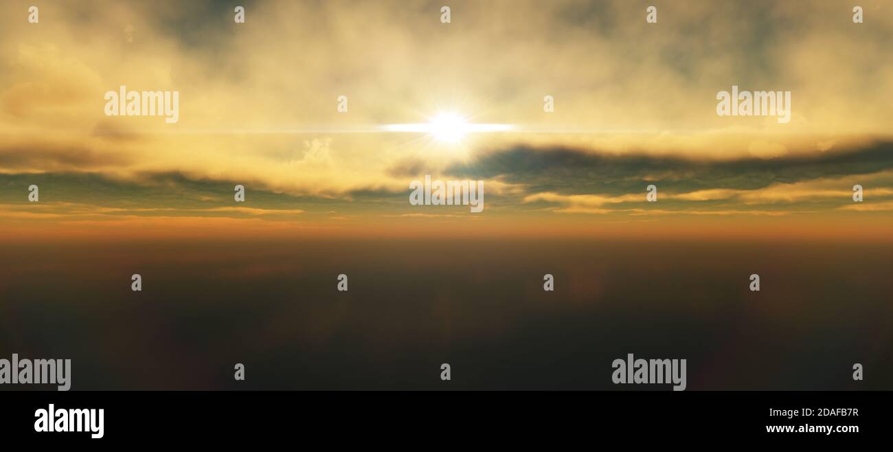 clouds sky sunset land, 3d render illustration Stock Photo - Alamy
