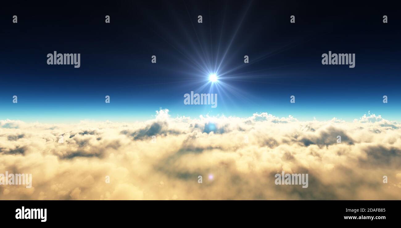 planet sunset above clouds, 3d render illustration Stock Photo - Alamy