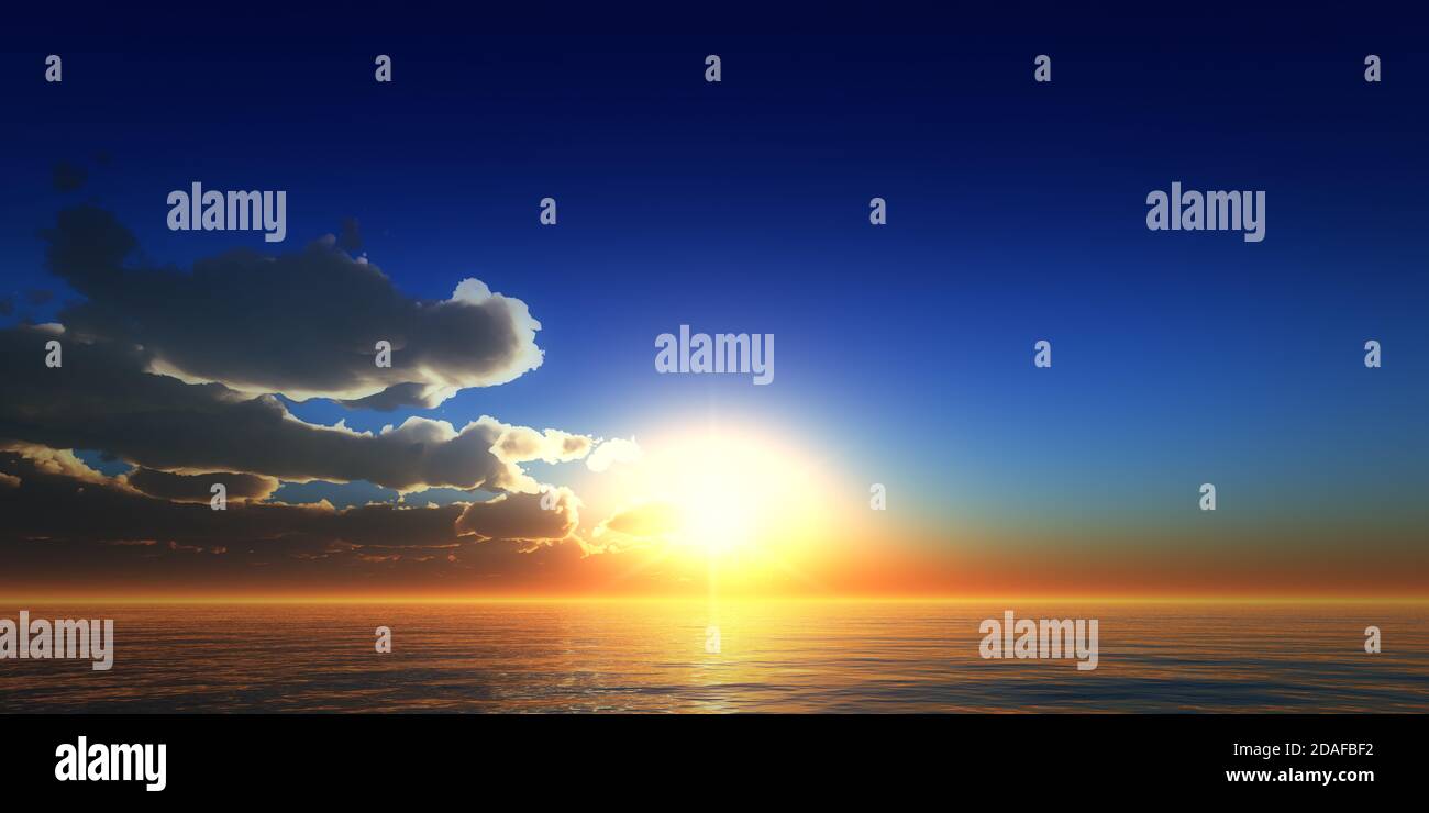 beautifully sunset over ocean, 3d render illustration Stock Photo - Alamy