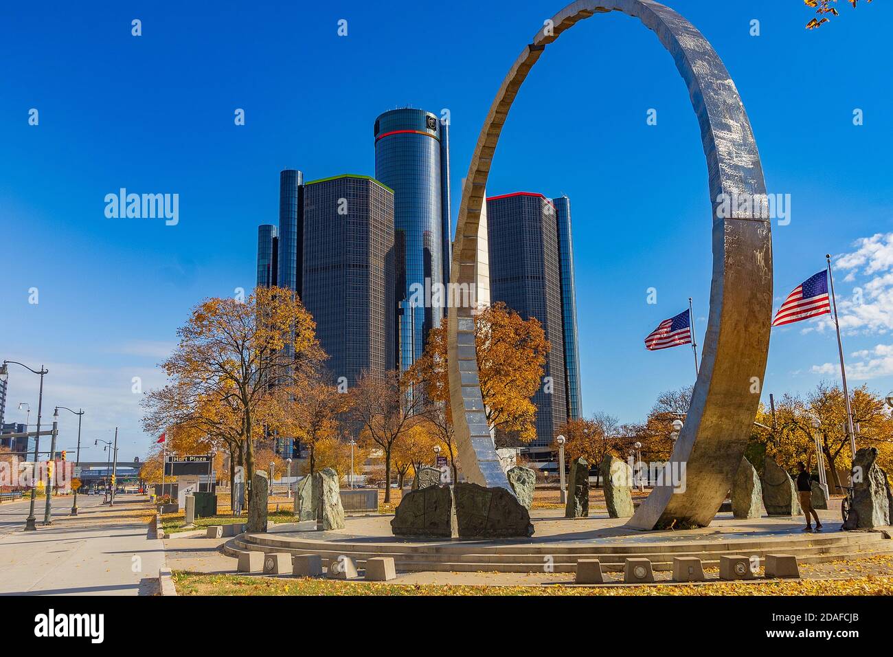 DETROIT, MI, USA - NOVEMBER 10: Hart Plaza and GM Renaissance Center on ...