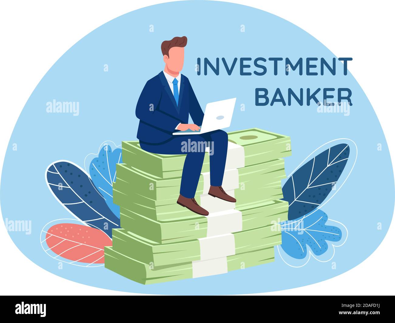 Investor sitting on pile of money 2D vector web banner, poster Stock ...