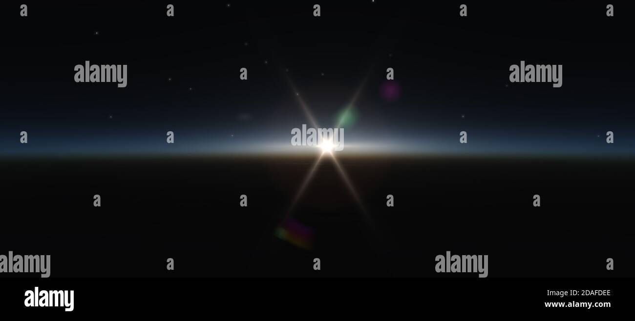 sunrise from space, stars and sun, 3d render illustration Stock Photo ...