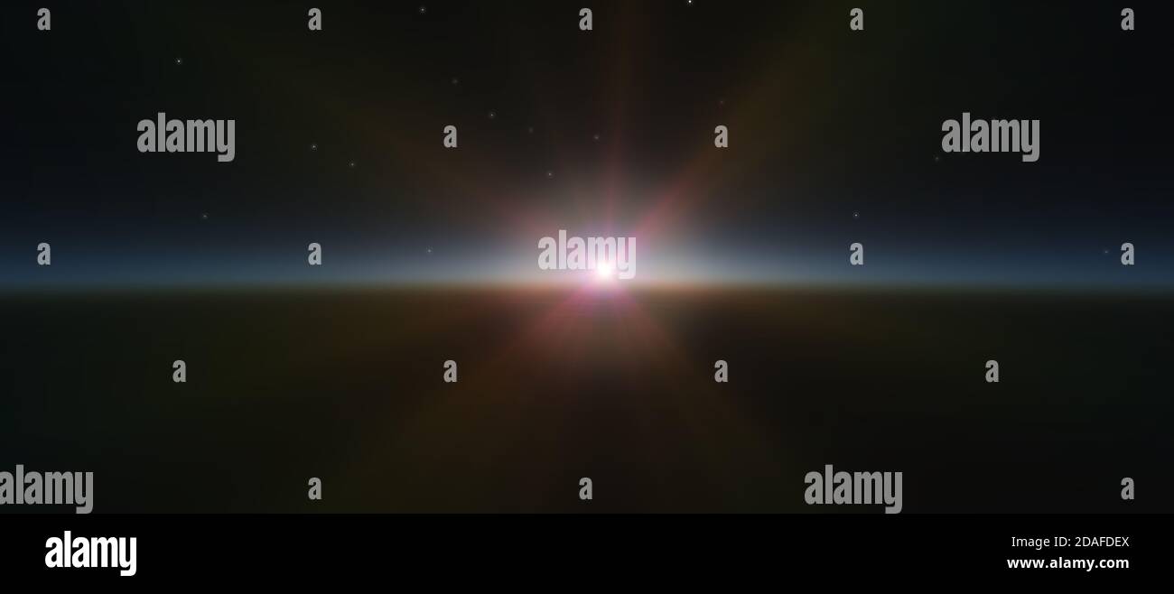 sunrise from space, stars and sun, 3d render illustration Stock Photo ...