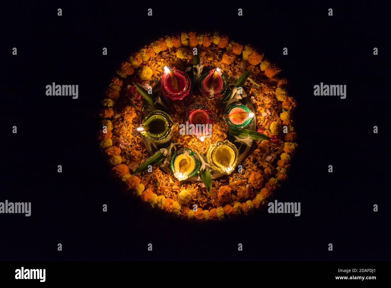 Top view lights for the festival of Diwali in a circular pattern Stock ...