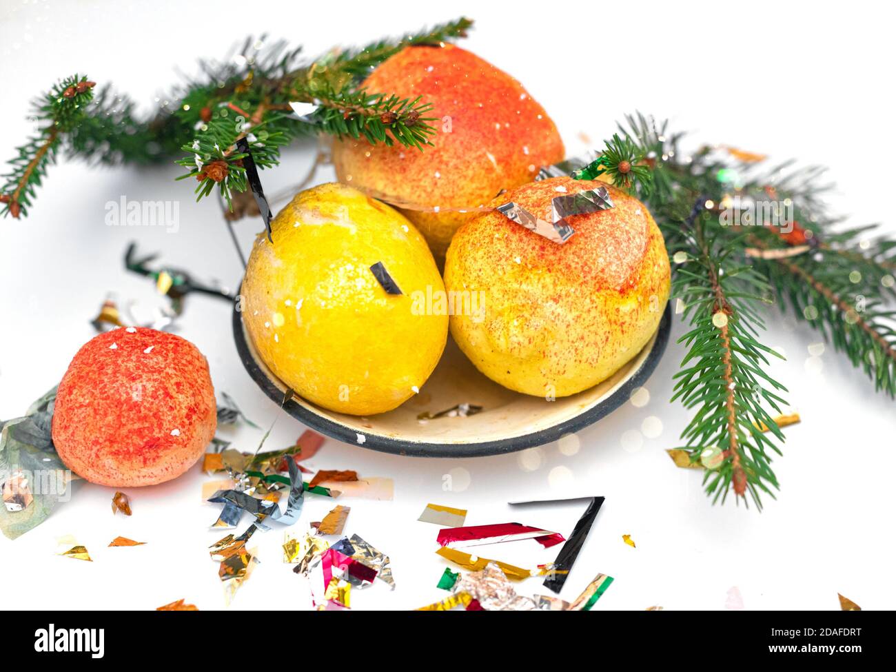 Retro vintage Soviet new year fruit made of cotton wool and paper in an ...