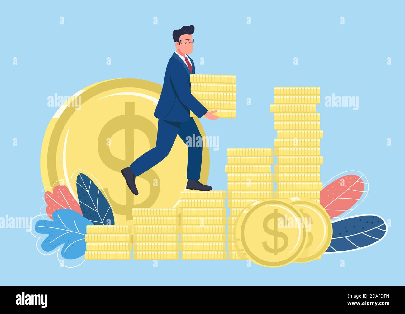 Businessman climbing money ladder flat concept vector illustration ...