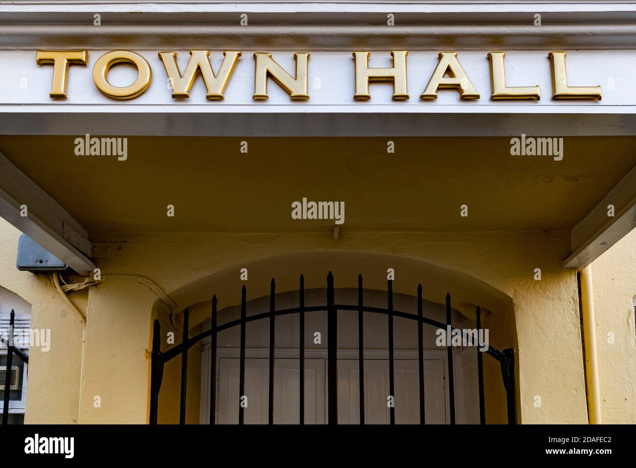 Bold town hall sign at local government office Stock Photo - Alamy