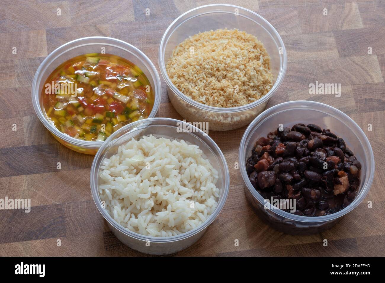 Food take away Brazilian traditional Rice and Black beans, vinagrette ...