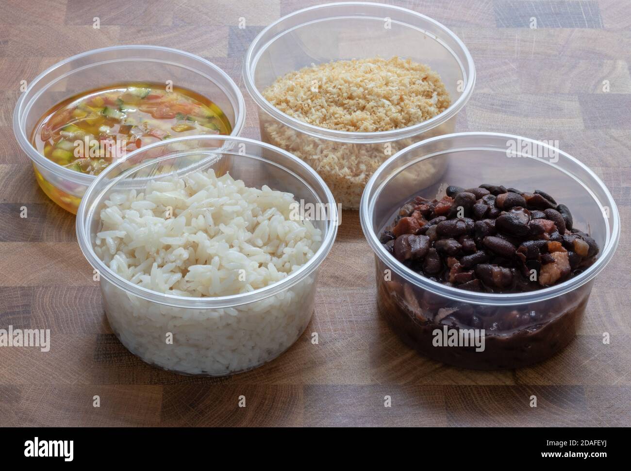 Food take away Brazilian traditional Rice and Black beans, vinagrette ...