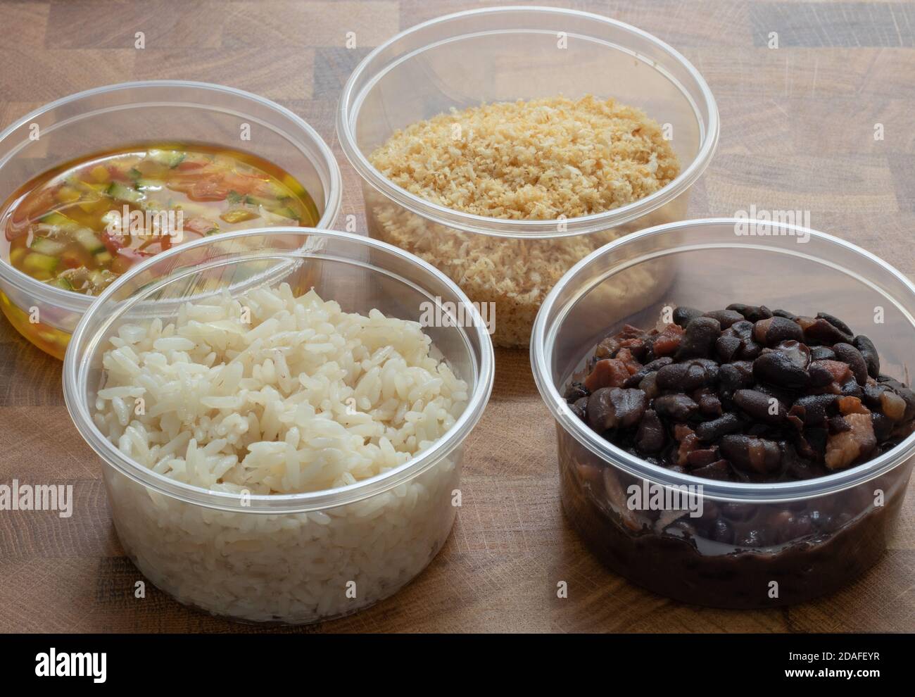 Food take away Brazilian traditional Rice and Black beans, vinagrette ...