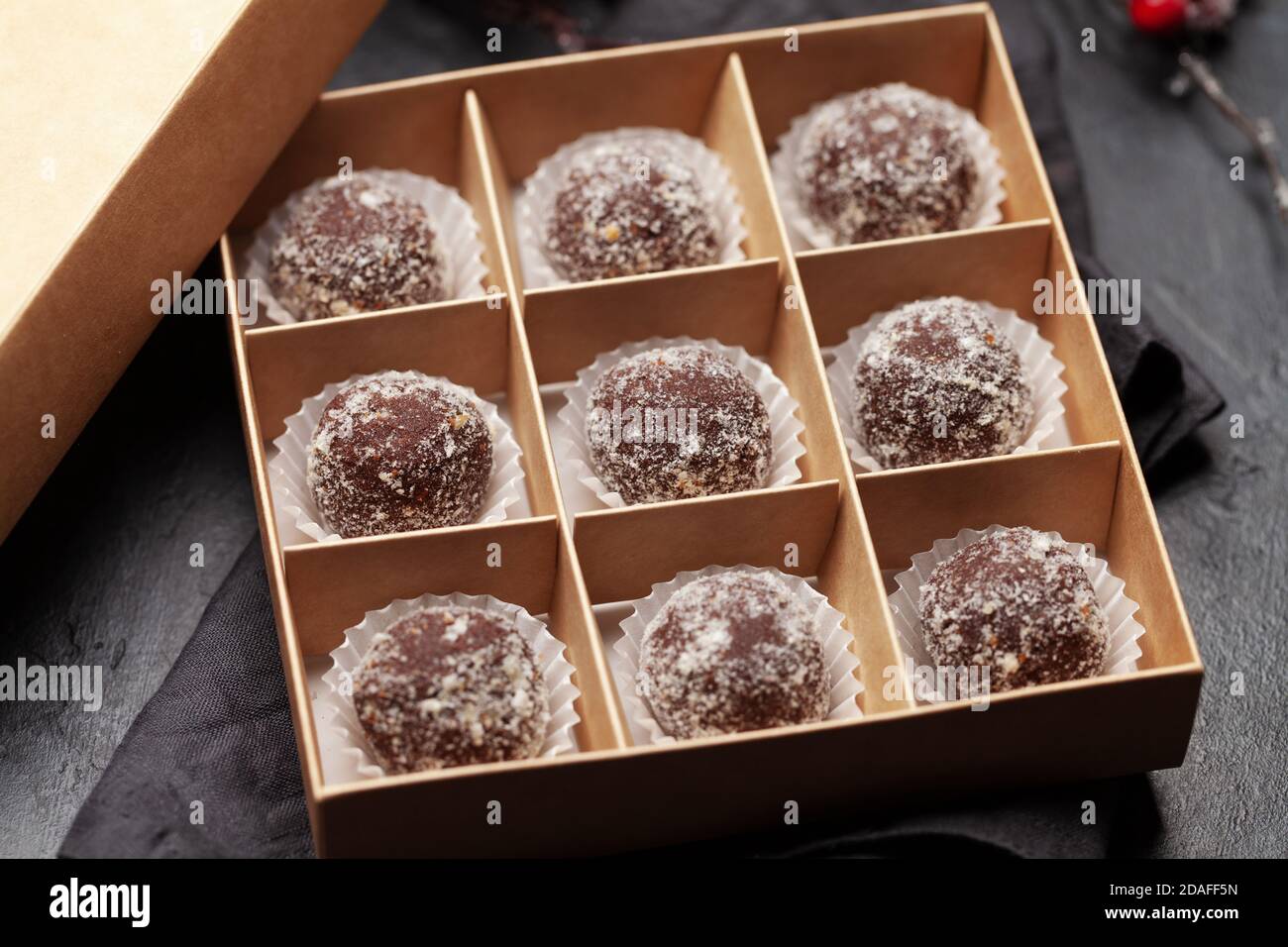 Homemade healthy vegetarian chocolate sweets in box Stock Photo - Alamy