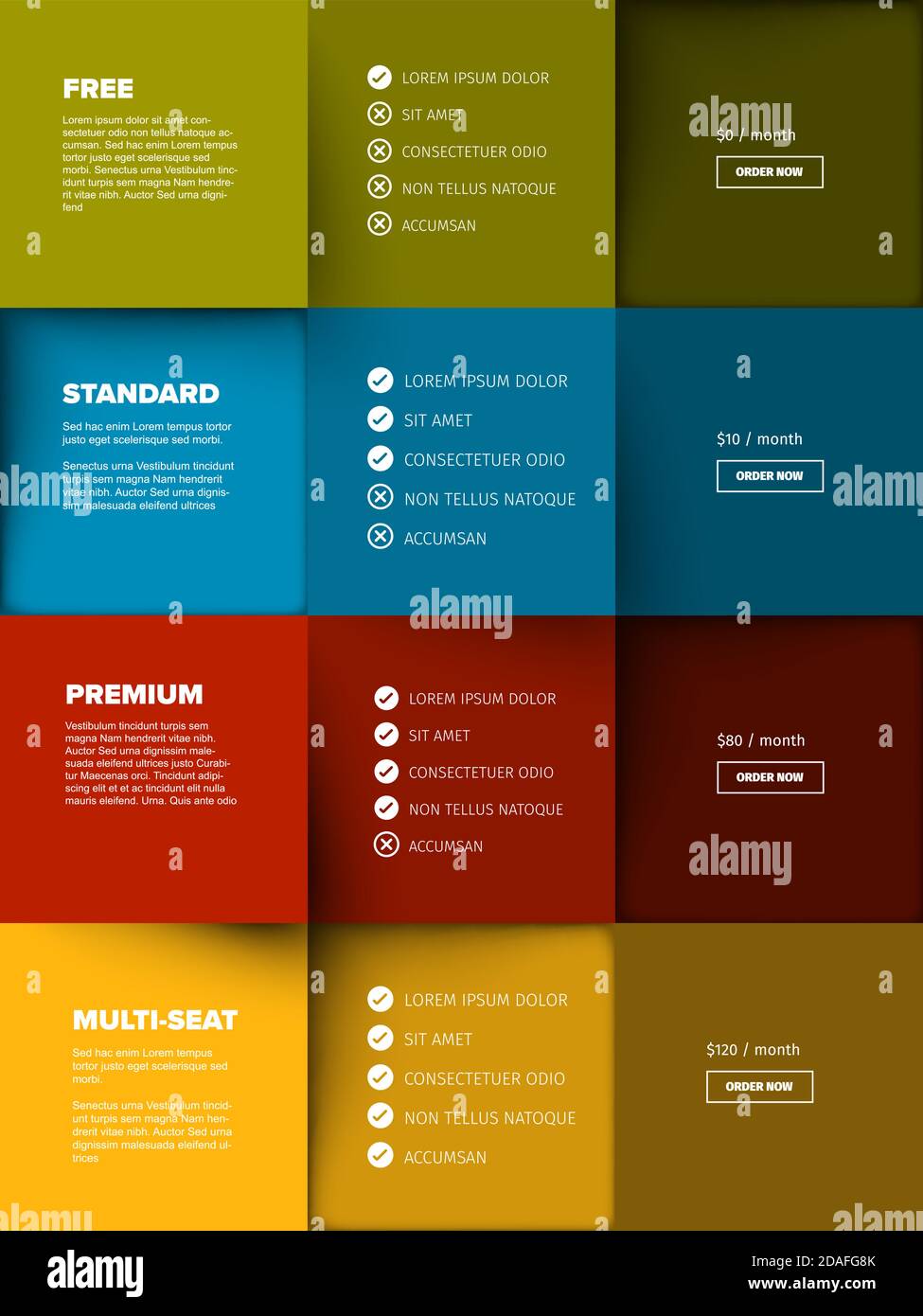 Products service feature compare mosaic list table template with ...