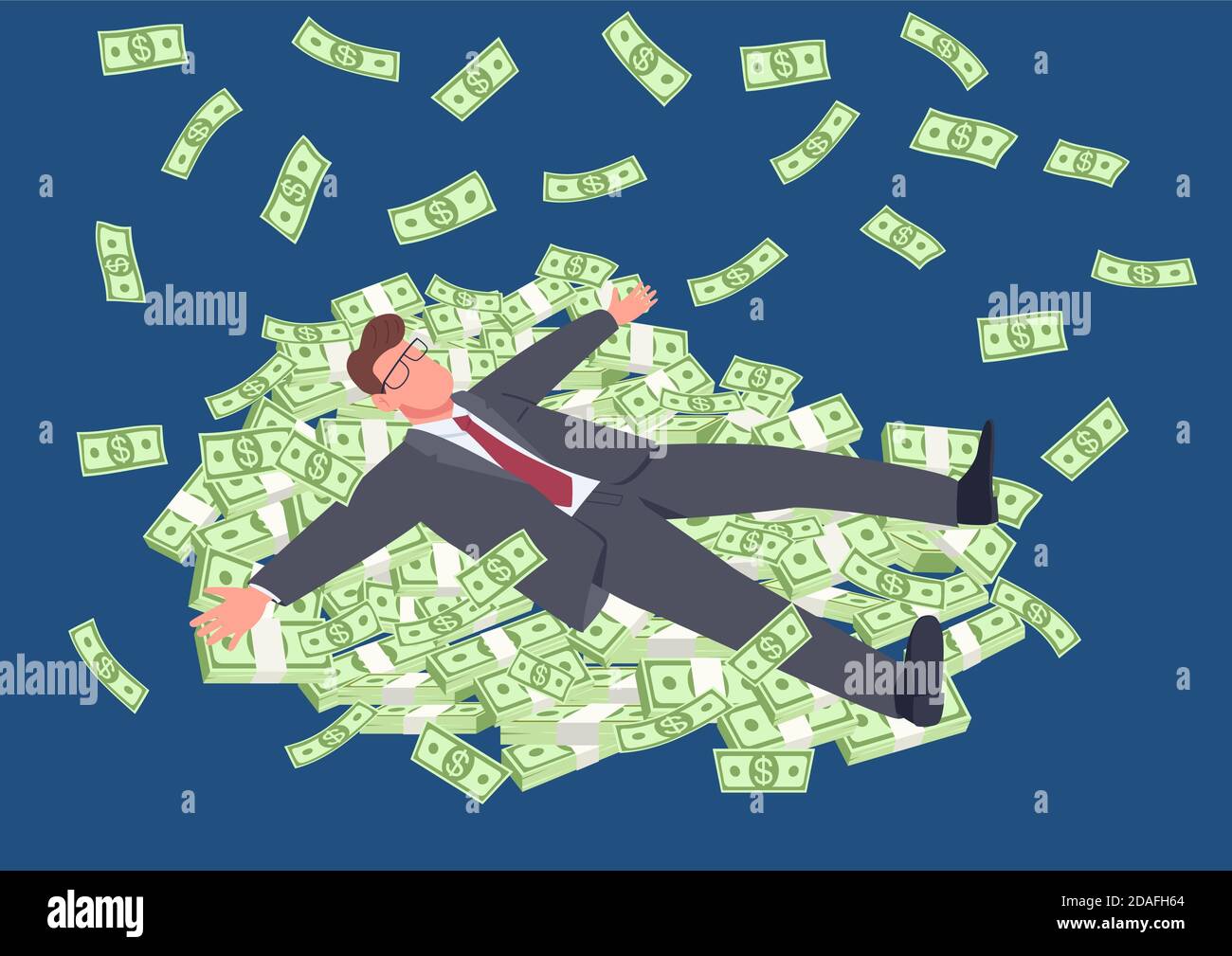 Successful man lying on money flat concept vector illustration Stock ...