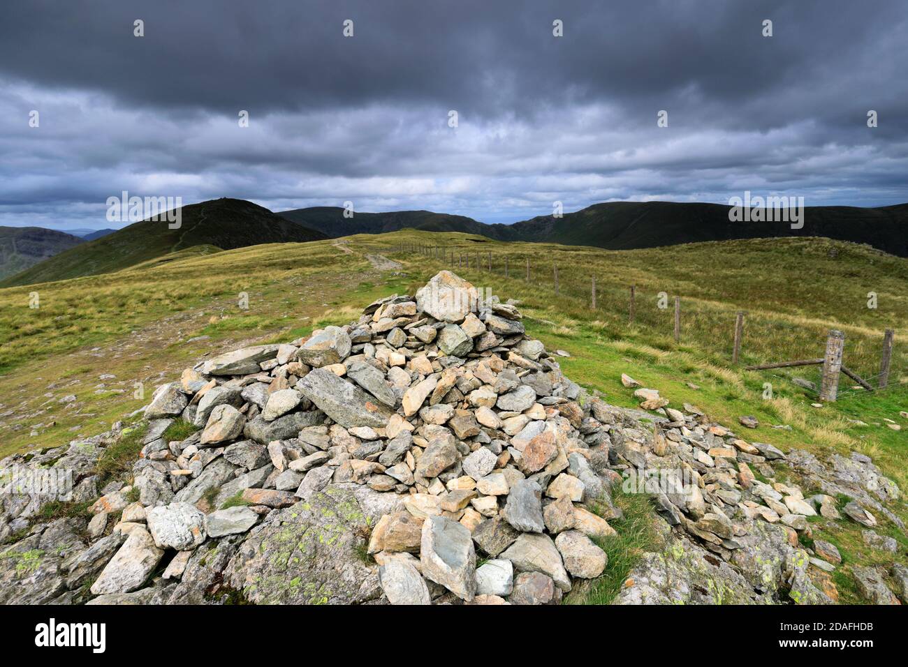 the Summit Cairn of Yoke fell, Hartsop valley, Kirkstone pass, Lake ...