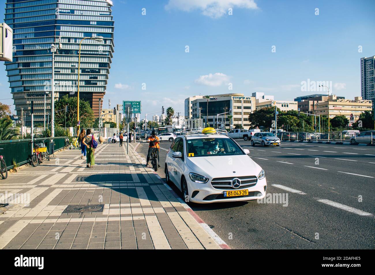 Tel Aviv Israel November 11, 2020 View of a traditional Israeli taxi ...