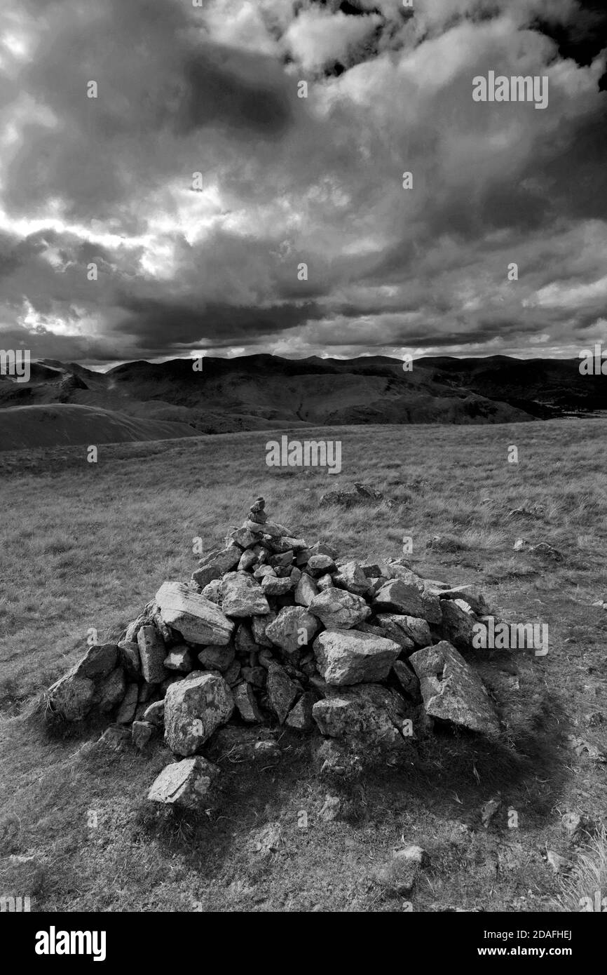 the Summit Cairn of Gray Crag fell, Hartsop valley, Kirkstone pass ...