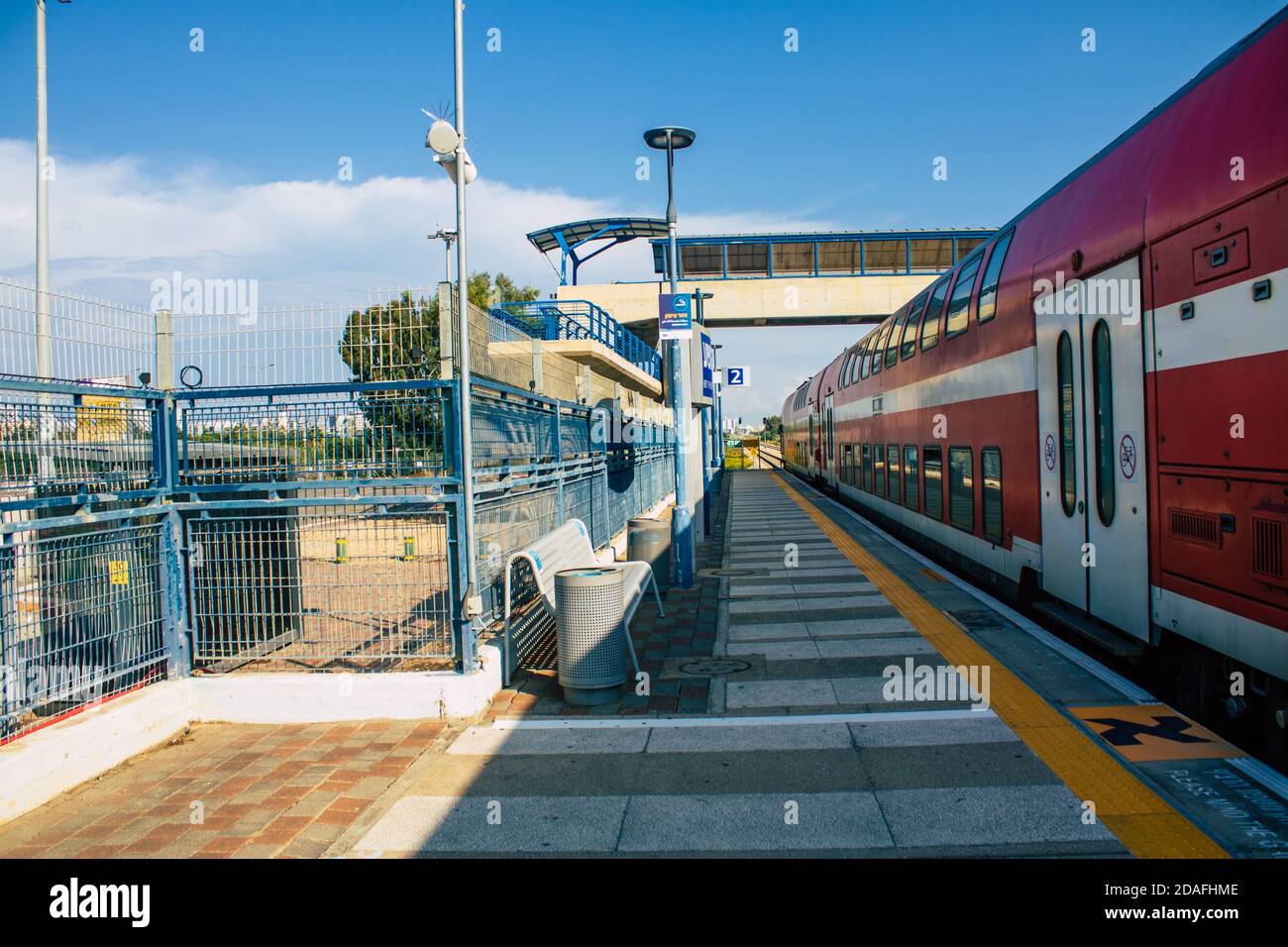 Tel Aviv Israel November 11, 2020 View of a traditional red Israeli ...