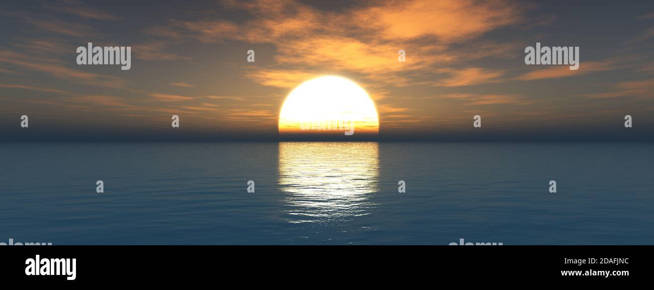 beautifully sunset over ocean, 3d render illustration Stock Photo - Alamy