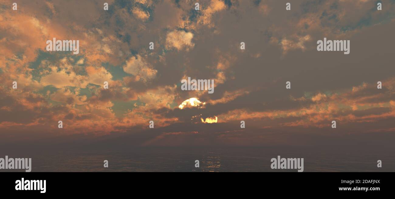 beautifully sunset over ocean, 3d render illustration Stock Photo - Alamy