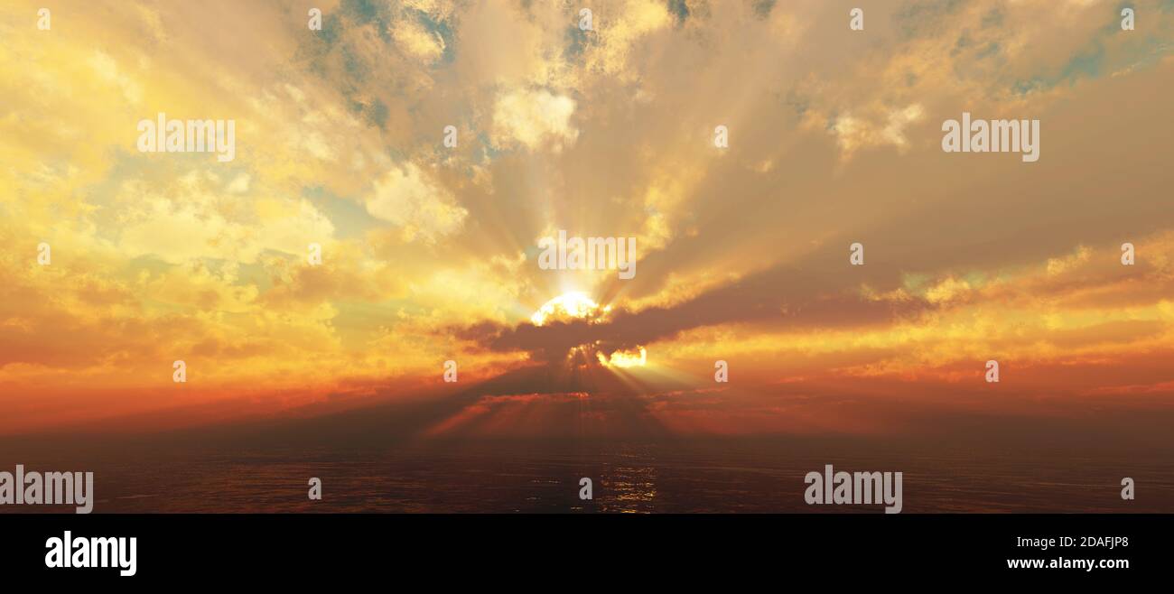 beautifully sunset over ocean, 3d render illustration Stock Photo - Alamy