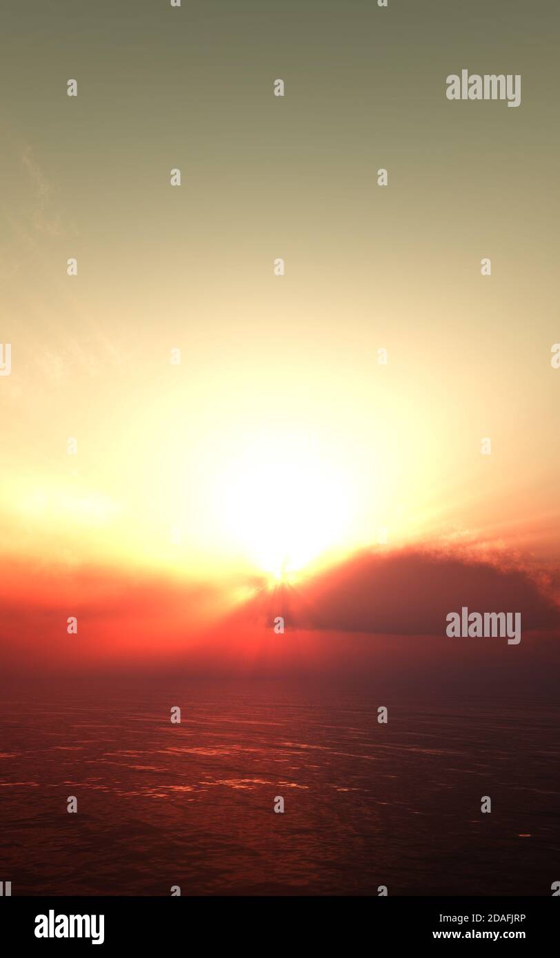 beautifully sunset over ocean, 3d render illustration Stock Photo - Alamy