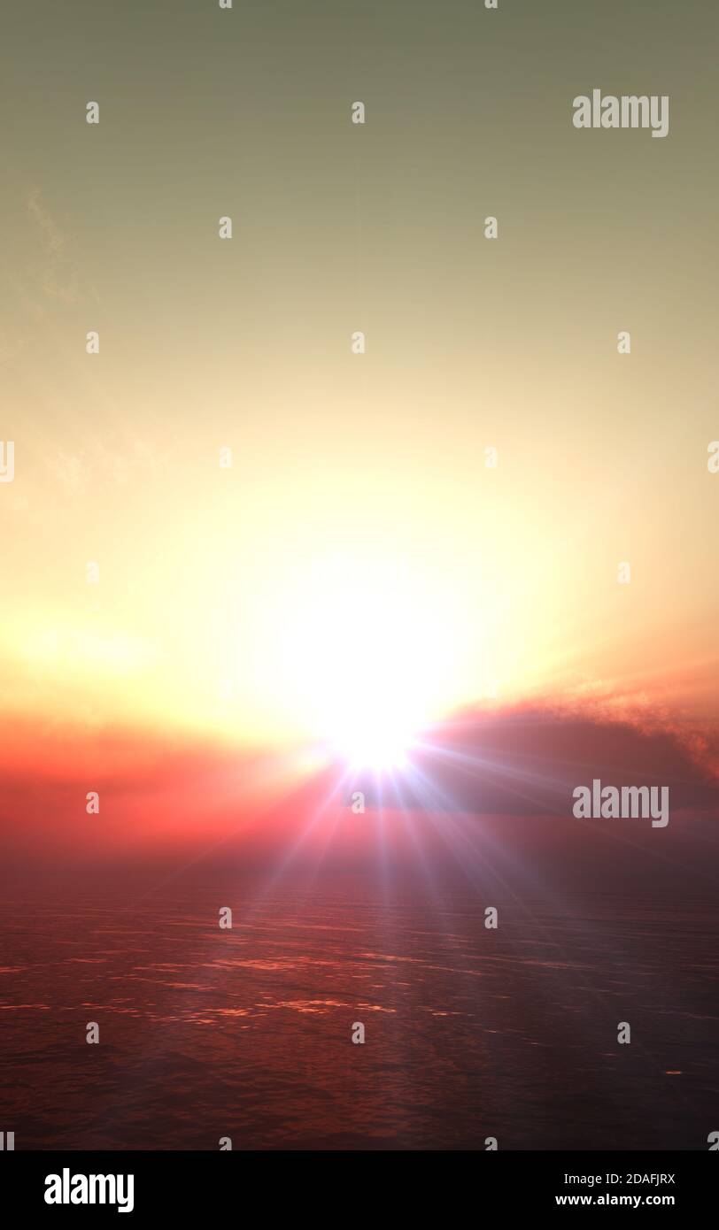 beautifully sunset over ocean, 3d render illustration Stock Photo - Alamy