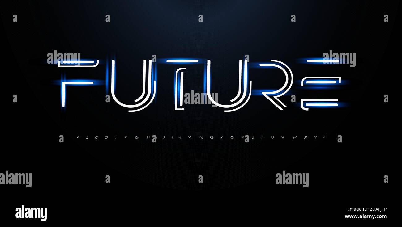 Future style alphabet. Line innovation font, cyber tech type for ...