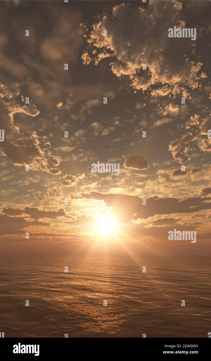 beautifully sunset over ocean, 3d render illustration Stock Photo - Alamy