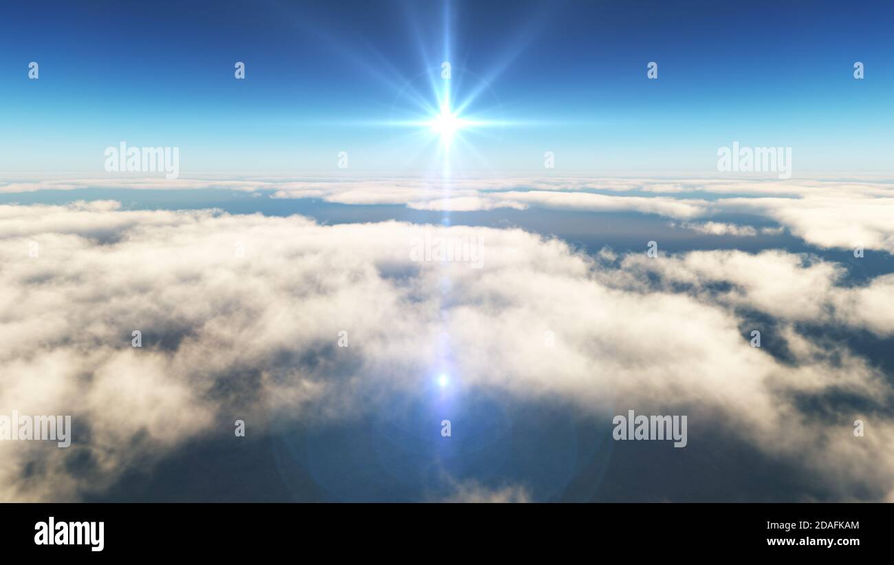 high above clouds sunset 3d render illustration Stock Photo - Alamy