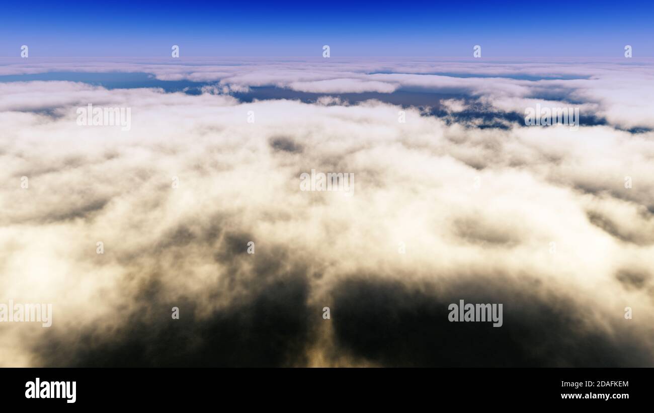 high above clouds sunset 3d render illustration Stock Photo - Alamy