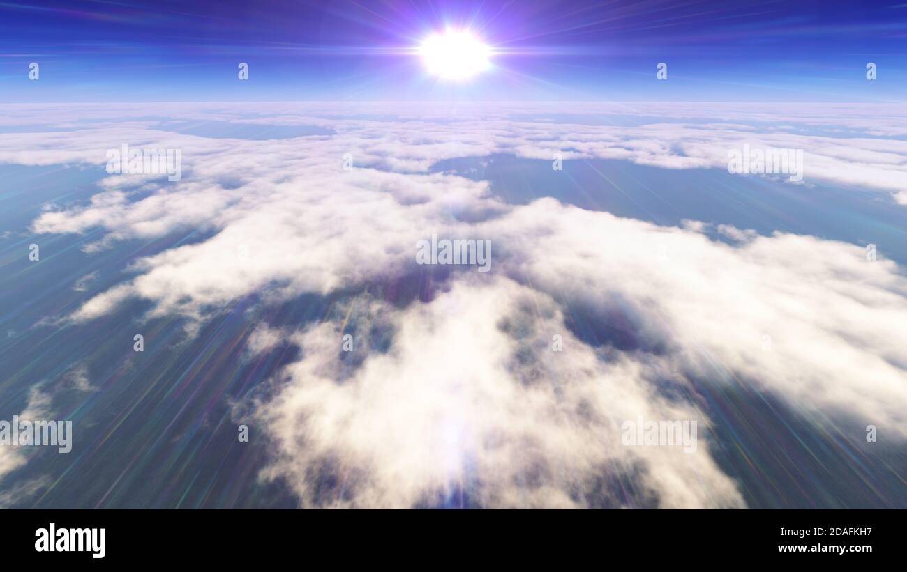 high above clouds sunset 3d render illustration Stock Photo - Alamy