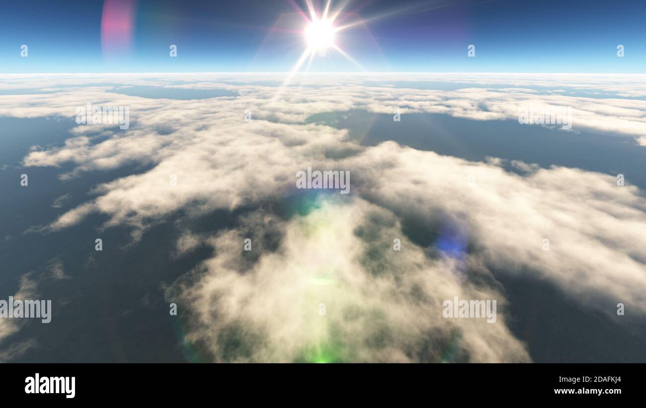 high above clouds sunset 3d render illustration Stock Photo - Alamy