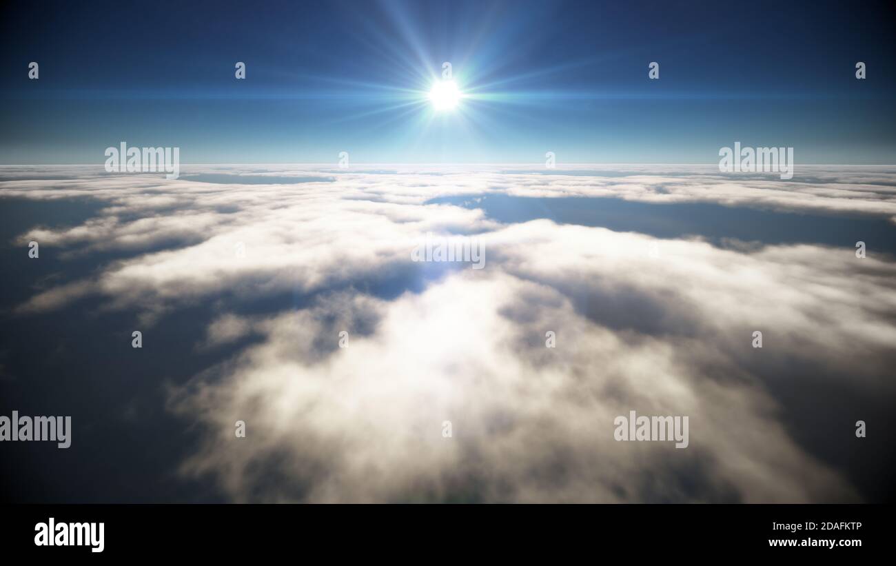 high above clouds sunset 3d render illustration Stock Photo - Alamy