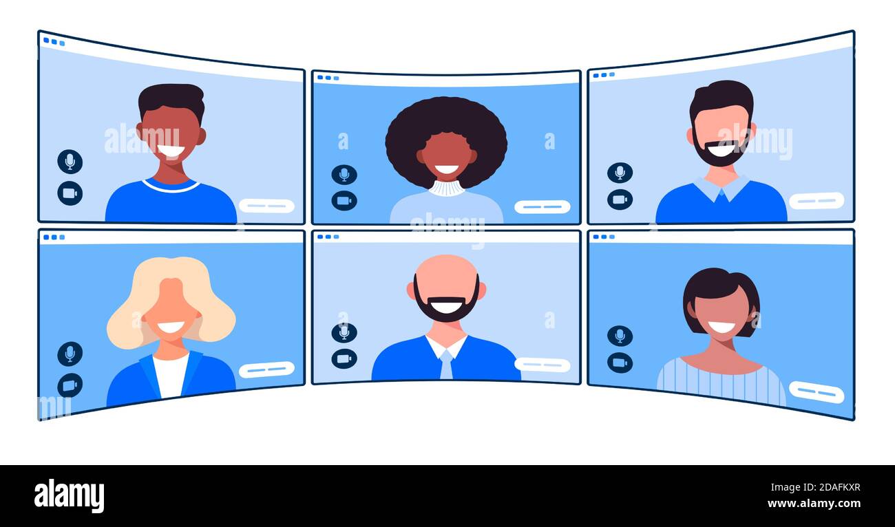 group of people talking in videocall conference, social distancing ...